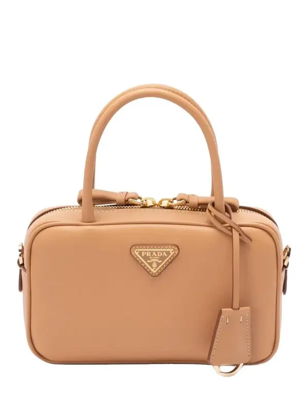 Prada Mini Leather Handbag With Shoulder Strap - Nude & Neutrals