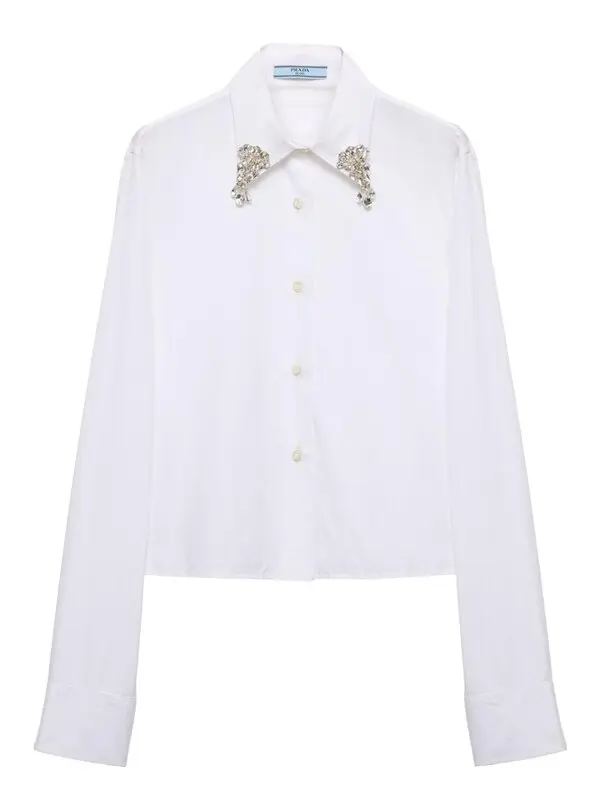 Prada Embroidered Poplin Boxy Shirt - White