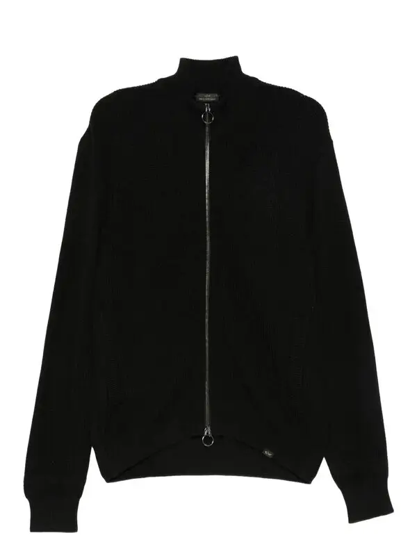 Paul & Shark Ribbed Zip-up High-neck Cardigan - Black