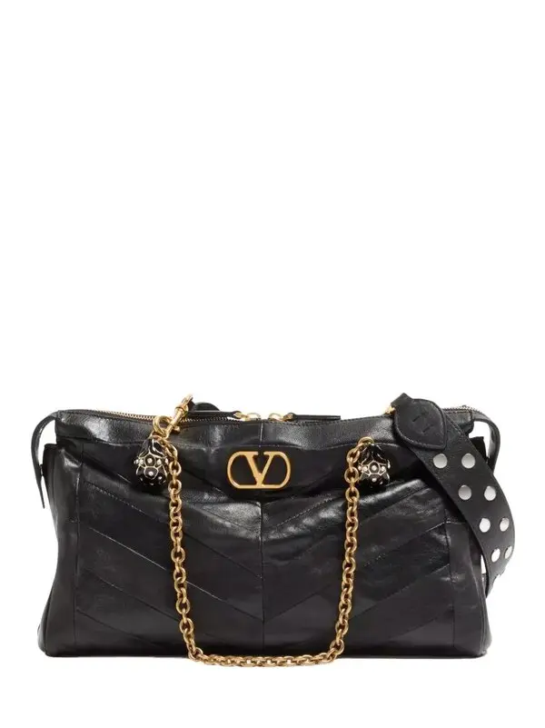Valentino Garavani Panthea Nappa Chevron Shoulder Bag - Black