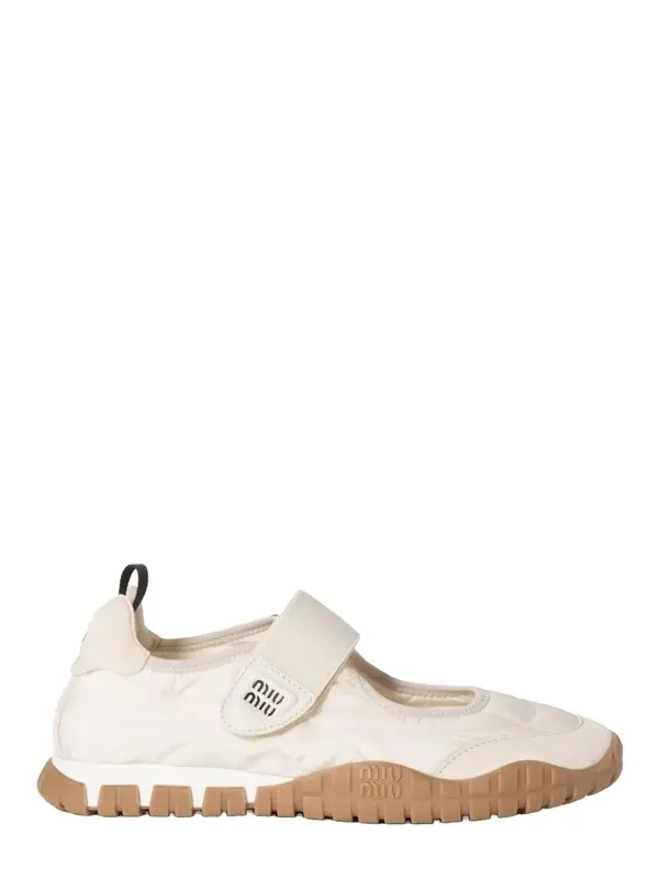 Miu Miu Tyre Technical Fabric And Suede Ballerinas - Nude & Neutrals