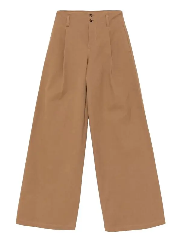 Chloé Wide Leg High Waist Cotton Canvas Pants - Brown