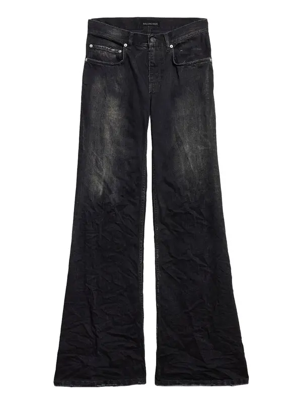 Balenciaga Wide Leg Distressed Jeans - Black