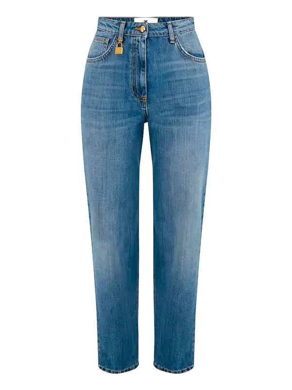 Elisabetta Franchi Oval Jeans With Jewel Lock - Blue
