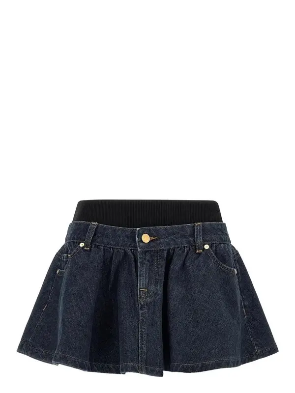 7 For All Mankind Flared Denim Mini Skirt - Blue