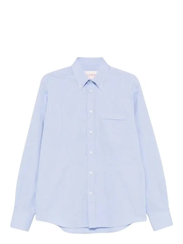 Valentino Garavani Oxford Cotton Shirt With Vlogo Embroidery - Blue