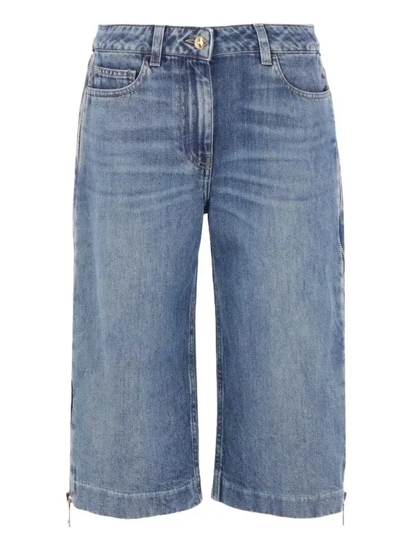 Elisabetta Franchi Denim Bermuda With Zip Detail - Blue