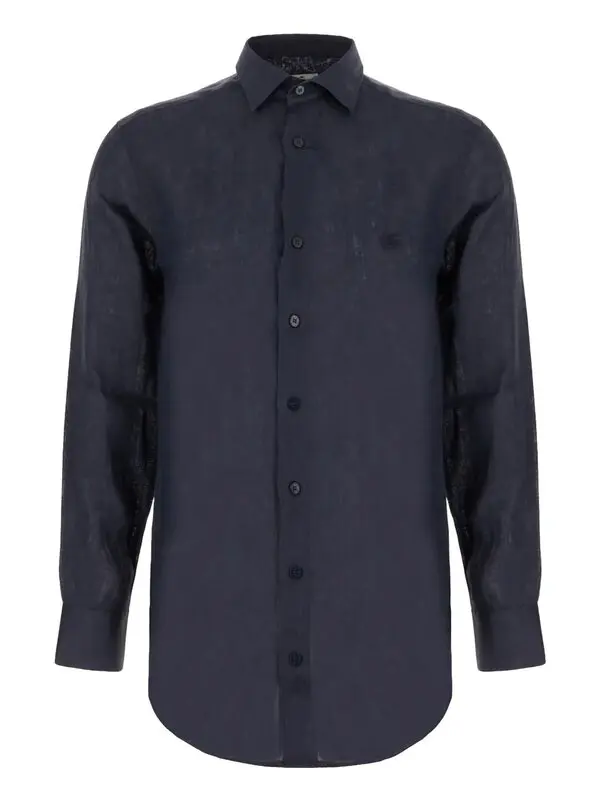 Etro Linen Shirt With Embroidered Pegasus - Blue