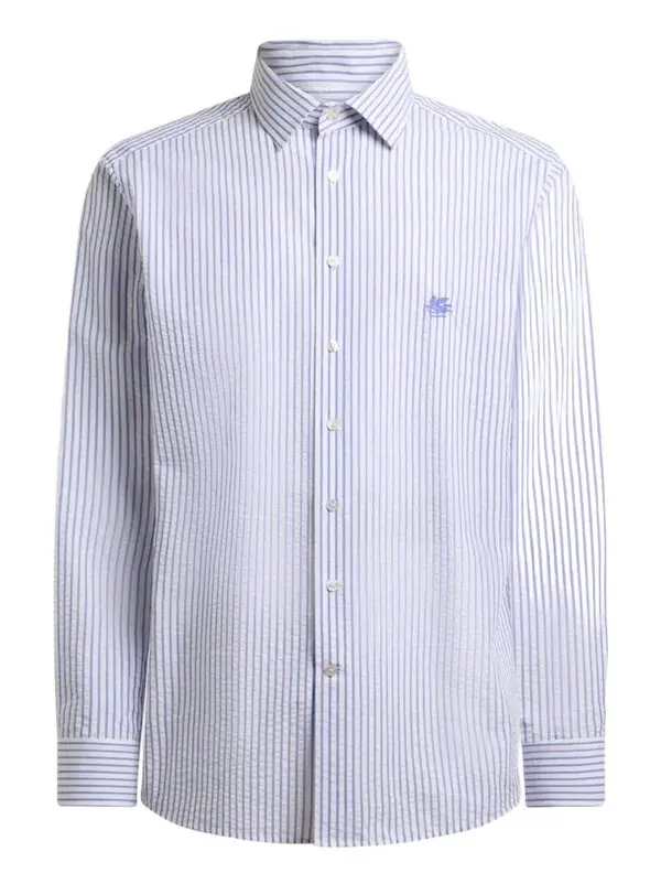 Etro Striped Cotton Seersucker Shirt - Blue