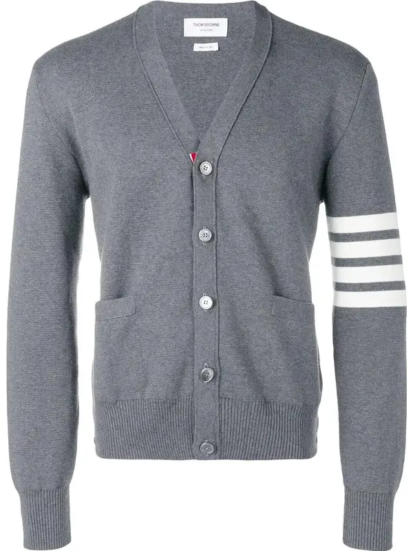 Thom Browne 4-bar Cotton V-neck Cardigan - Grey