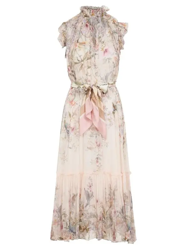 Zimmermann Midi Flutter Ruffle Dress - Nude & Neutrals
