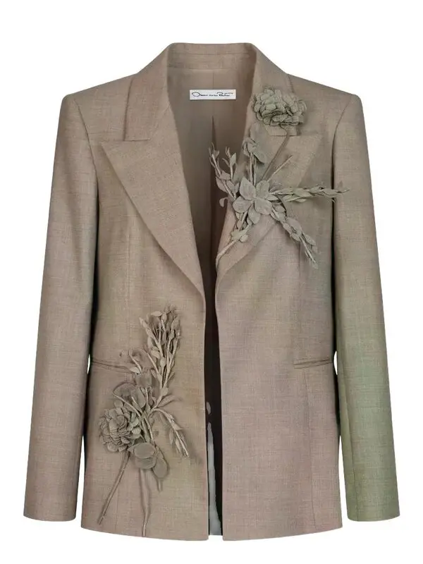 Oscar De La Renta Floral-appliqué Blazer - Neutrals