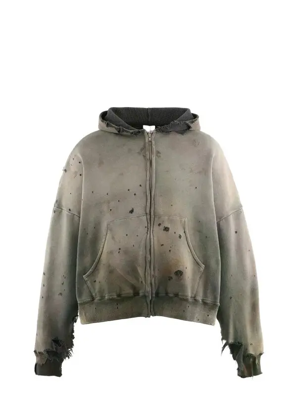 SAINT MXXXXXX Hooded Distressed Sweatshirt - Grey