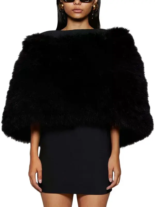 Attico Faux Fur-trimmed Mini Dress - Black