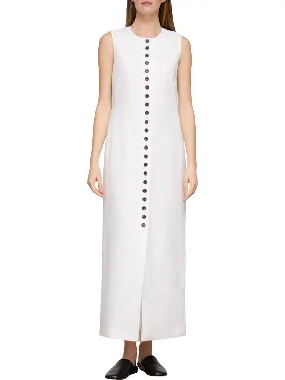 Lafayette 148 New York Buttoned Linen Maxi Dress - White