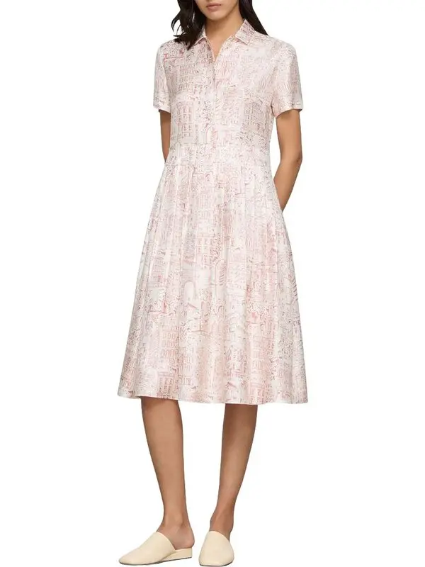 Lafayette 148 New York Landmarks Print Silk Twill Shirtdress - Dahlia Multi