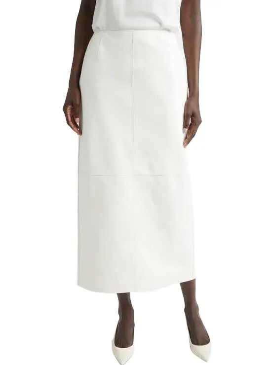 Lafayette 148 New York Glove Leather Midi Pencil Skirt - White