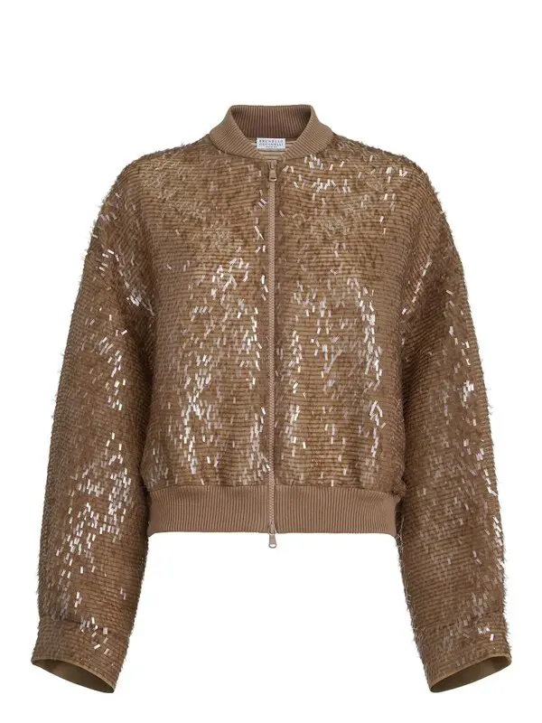 Brunello Cucinelli Embroidered Bomber Jacket - Beige