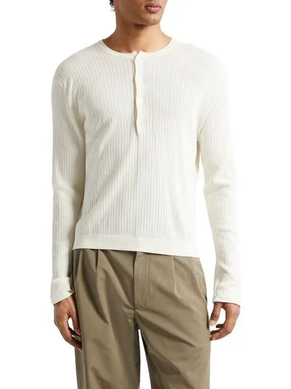 Our Legacy Fine Knit Cotton Crepe Henley - Ivory Cotton Crepe