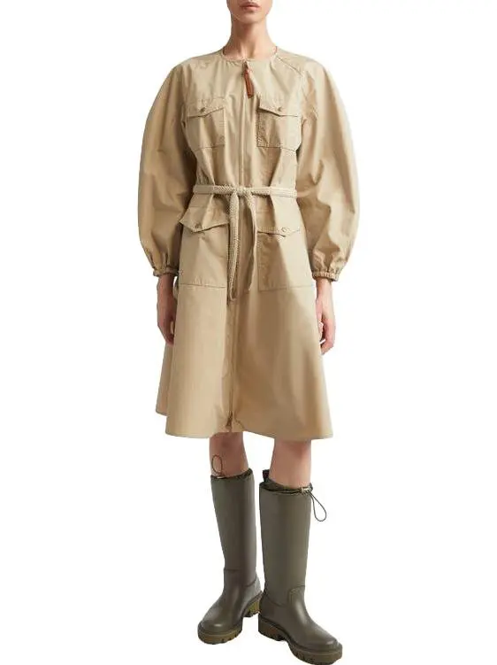 Moncler Long Sleeve Belted Poplin Shirtdress - Beige