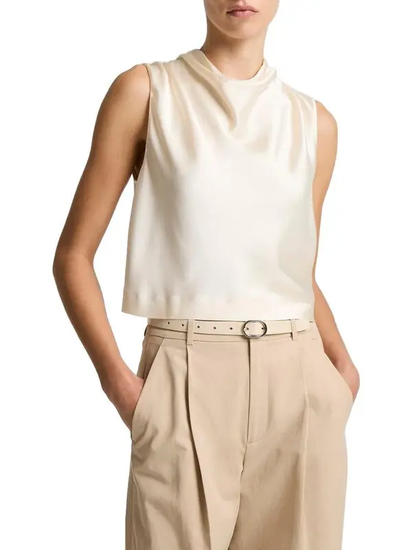 Vince Cowl Neck Sleeveless Satin Top - Flax