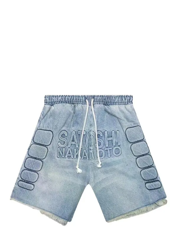 SATOSHI NAKAMOTO Frayed Drawstring Shorts - Blue