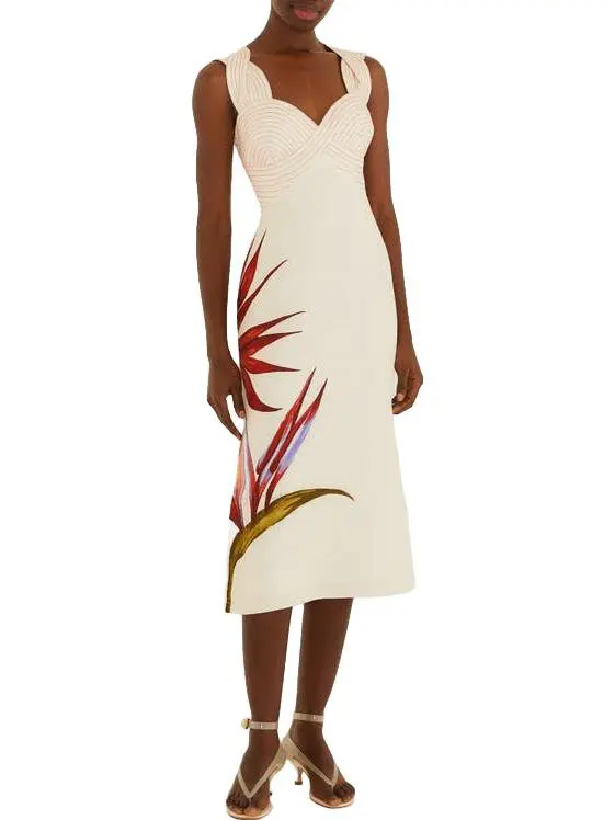 Farm Rio Strelitzia Placed Floral Linen Dress - Sand