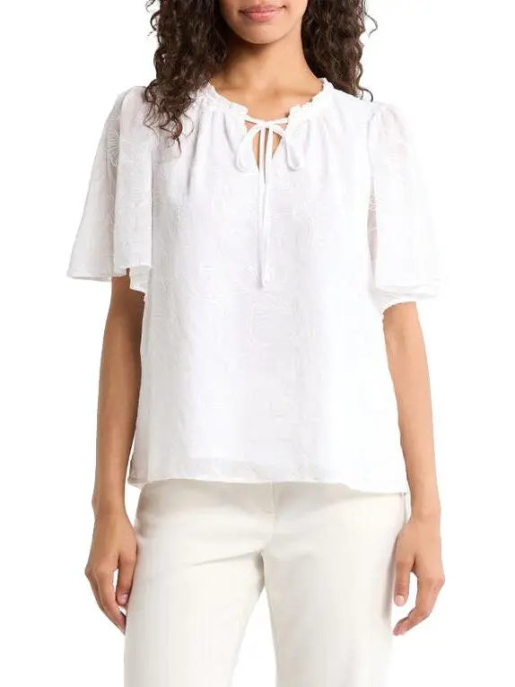 Vince Camuto Tie Neck Puff Sleeve Top - Ultra White