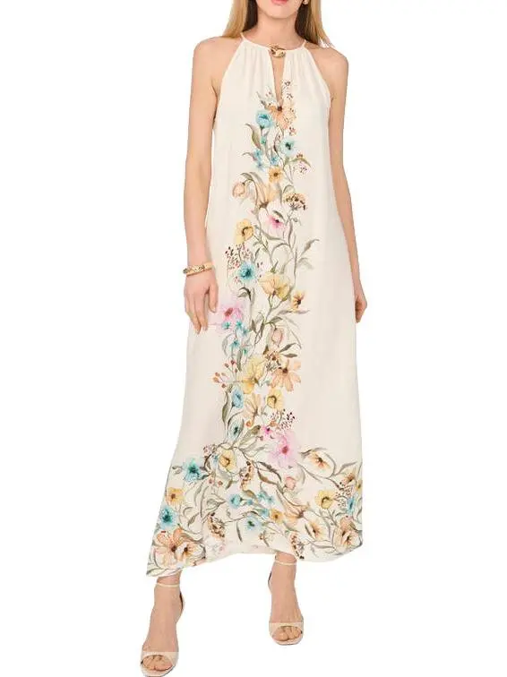 Vince Camuto Floral Print Sleeveless Maxi Dress - Antique White