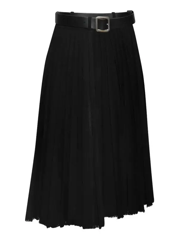 JIL SANDER Pleated Skirt With Leather Apron - Black