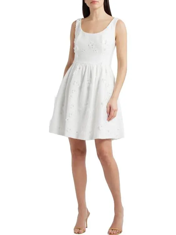 Eliza J Floral Appliqué Fit & Flare Dress - Ivory