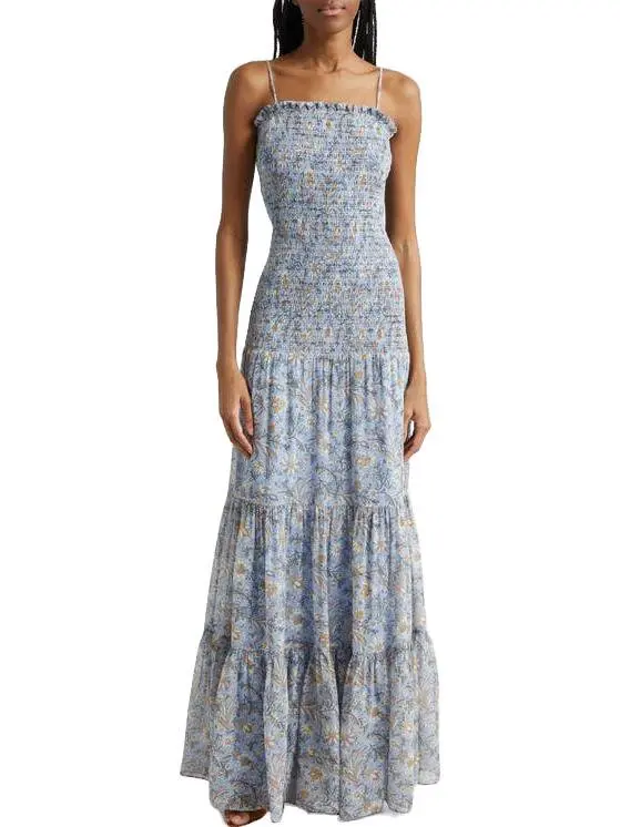 Veronica Beard Clem Floral Cotton & Silk Tiered Maxi Dress - Blue Jay Multi