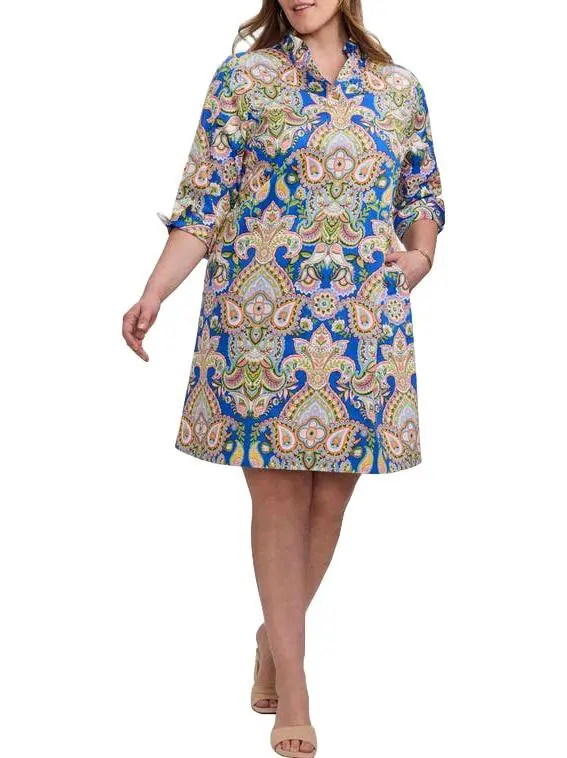Foxcroft Tammy Paisley Print Shirt Dress - Blue/multi