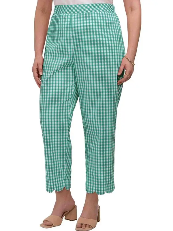 Foxcroft Elaine Scallop Hem Capri Pants - Kelly Green/white