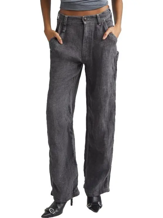 R13 Linen And Cotton Carpenter Pants - Charcoal Grey Linen