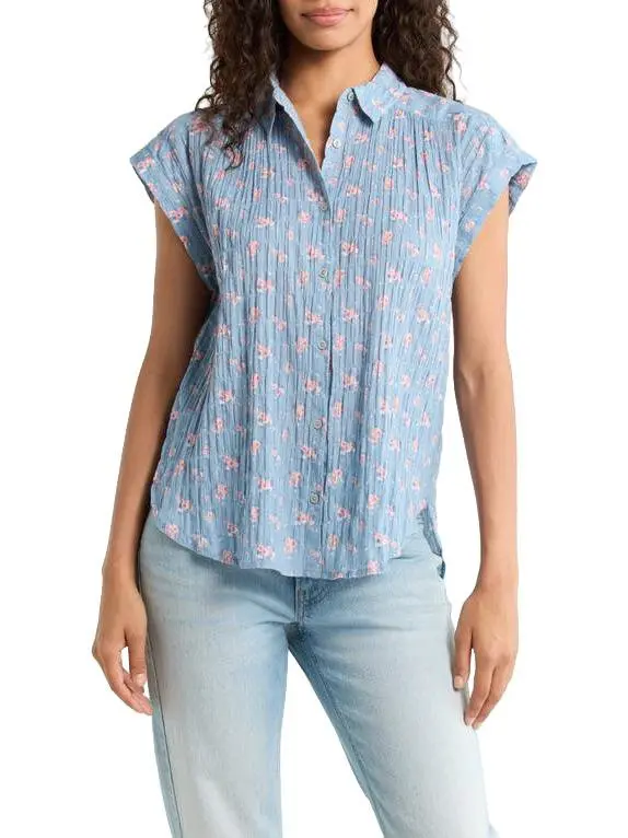 Lucky Brand Floral Stretch Cotton Button-up Shirt - Blue Floral