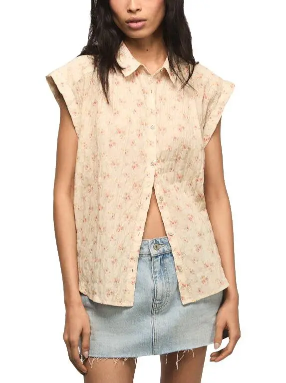 Lucky Brand Floral Stretch Cotton Button-up Shirt - Cream Floral