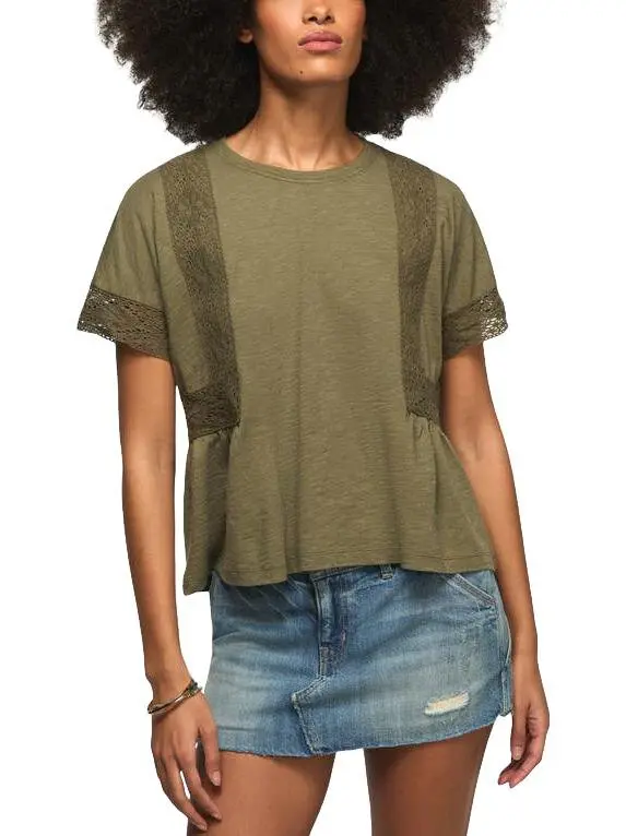 Lucky Brand Lace Trim Peplum T-shirt - Dusty Olive