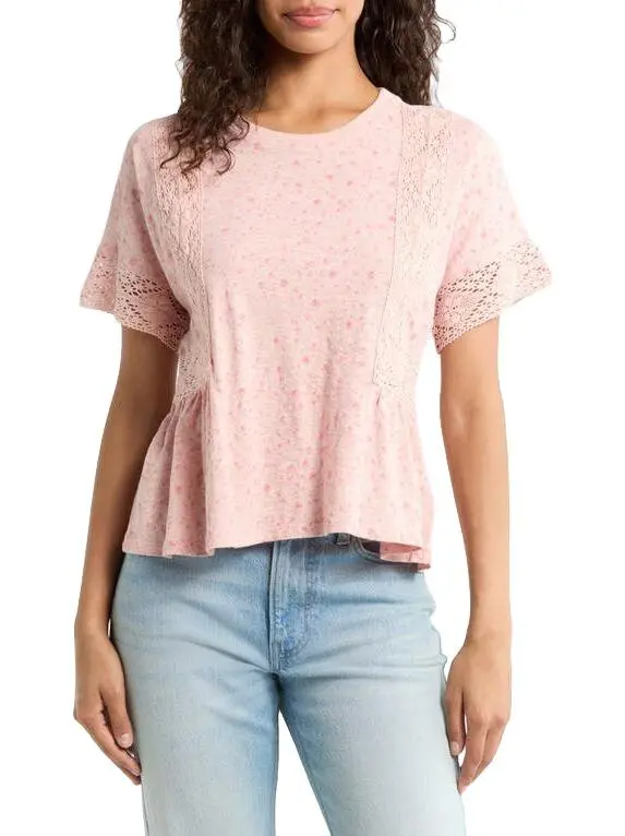 Lucky Brand Lace Trim Peplum T-shirt - Rose Multi