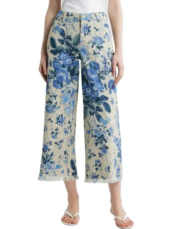 Kobi Halperin Anne Floral Print Cropped Wide-leg Jeans - Ecru Multi