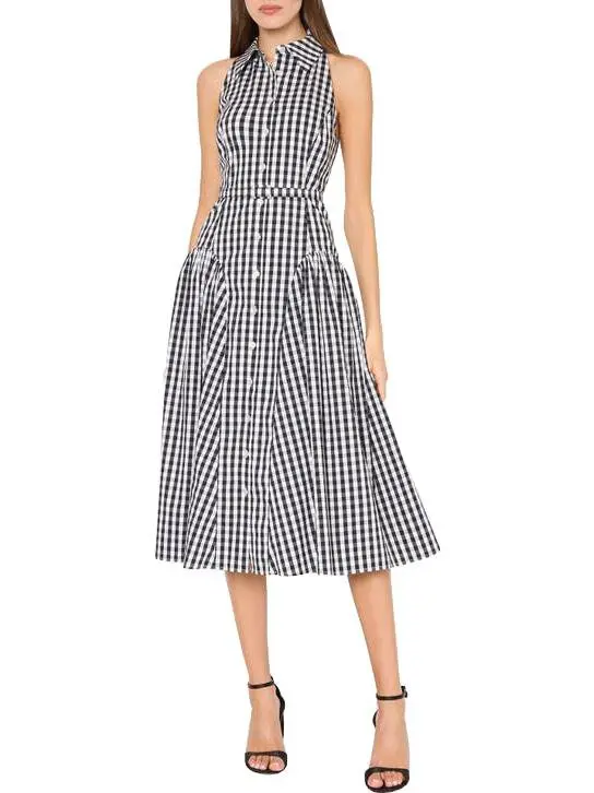 MILLY Maxine Gingham Cotton Blend Midi Shirtdress - Black/white