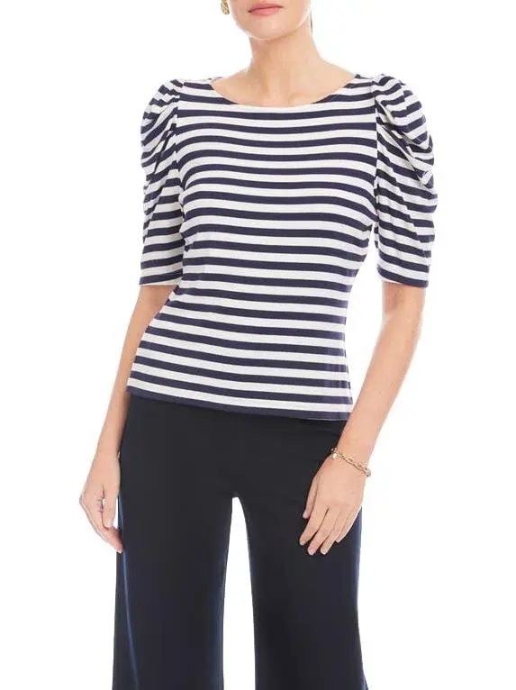 Fifteen Twenty Marni Stripe Ruched Sleeve Top - Navy W/white