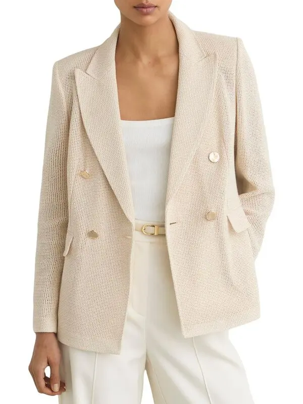 REISS Fiore Open Stitch Blazer - Cream