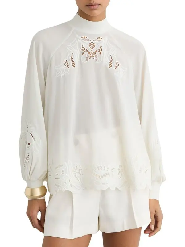 REISS Rae Broderie Anglaise Top - Cream