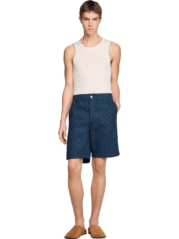 Sandro Square Cross Denim Shorts - Navy Blue