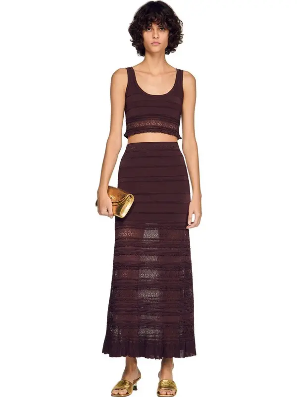 Sandro Pointelle Knit Maxi Skirt - Brown