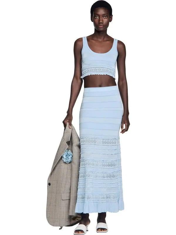 Sandro Pointelle Knit Maxi Skirt - Sky Blue
