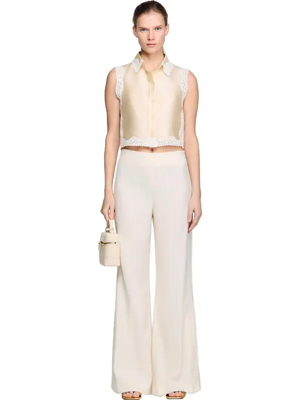 Sandro Buttoned-slit Straight-leg Trousers - Ecru