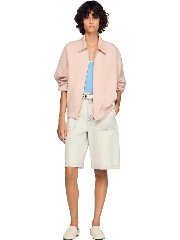 Sandro Cotton-linen Zip-up Jacket - Pink