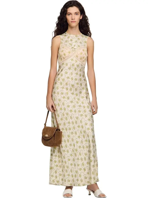 Sandro Floral Print Maxi Dress - Olive / Ecru
